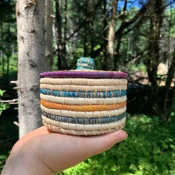 Dining | Bohemian Boho Woven Rattan Coaster Set And Container Colourful ...